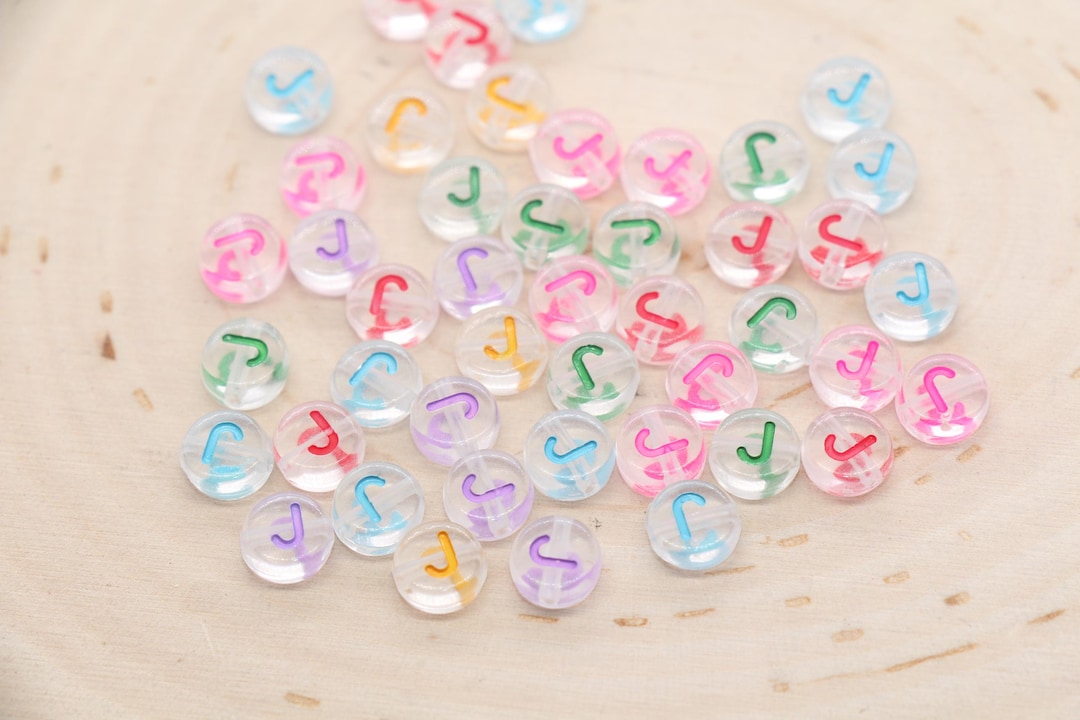 Letter J Alphabet Beads, Transparent Beads With Mix Color Letters ...