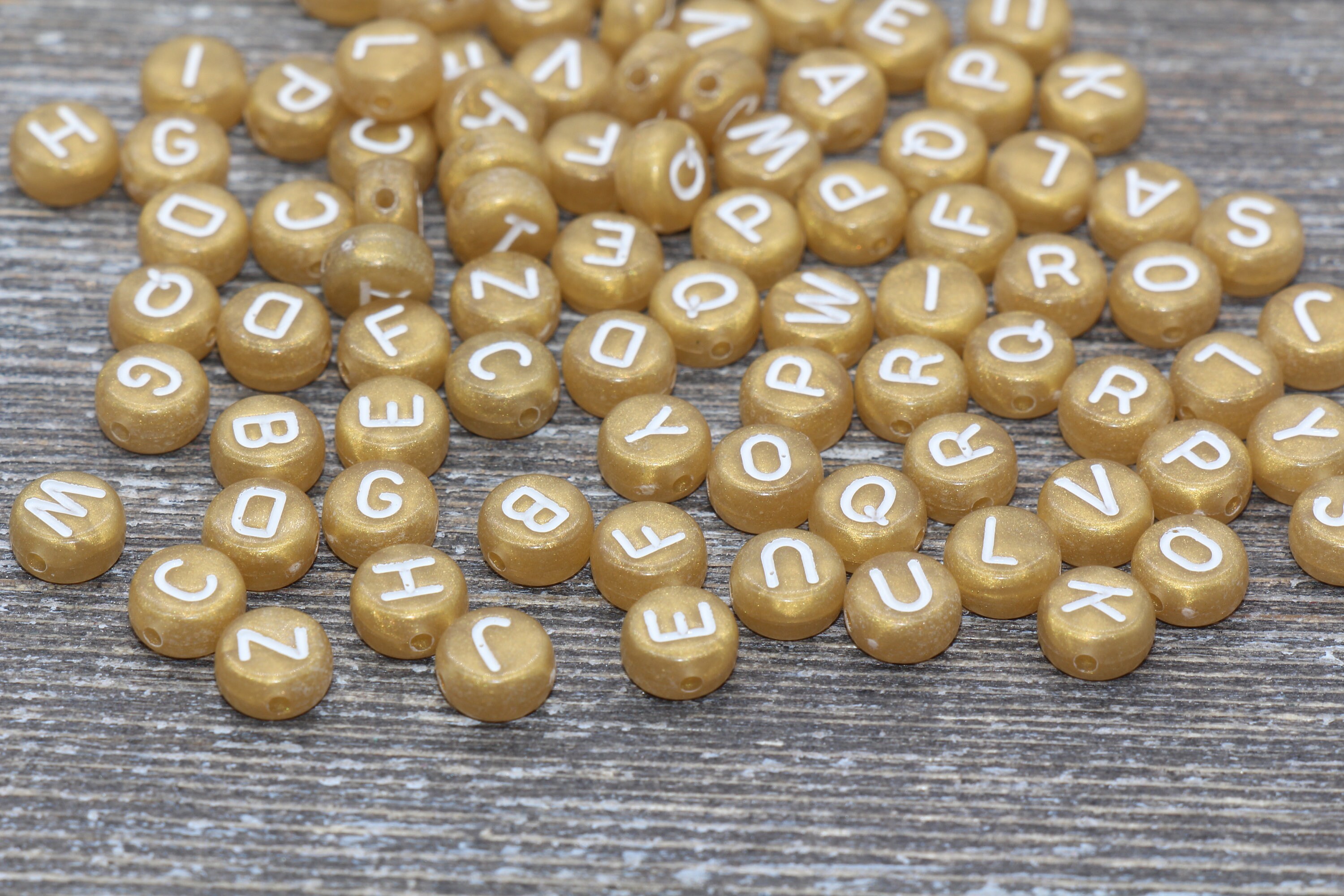Gold Alphabet Letter Beads Acrylic Gold With White Letters - Etsy