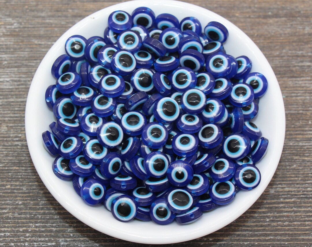 10mm Blue Eyeball Beads, Flat Round Evil Eyeball Beads, Turkish Eye ...