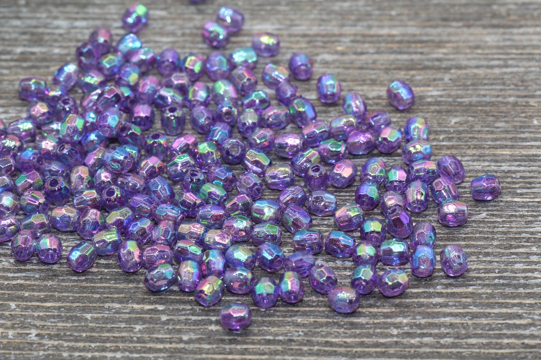4mm Purple AB Faceted Beads, Iridescent Acrylic Gumball Beads, Purple ...