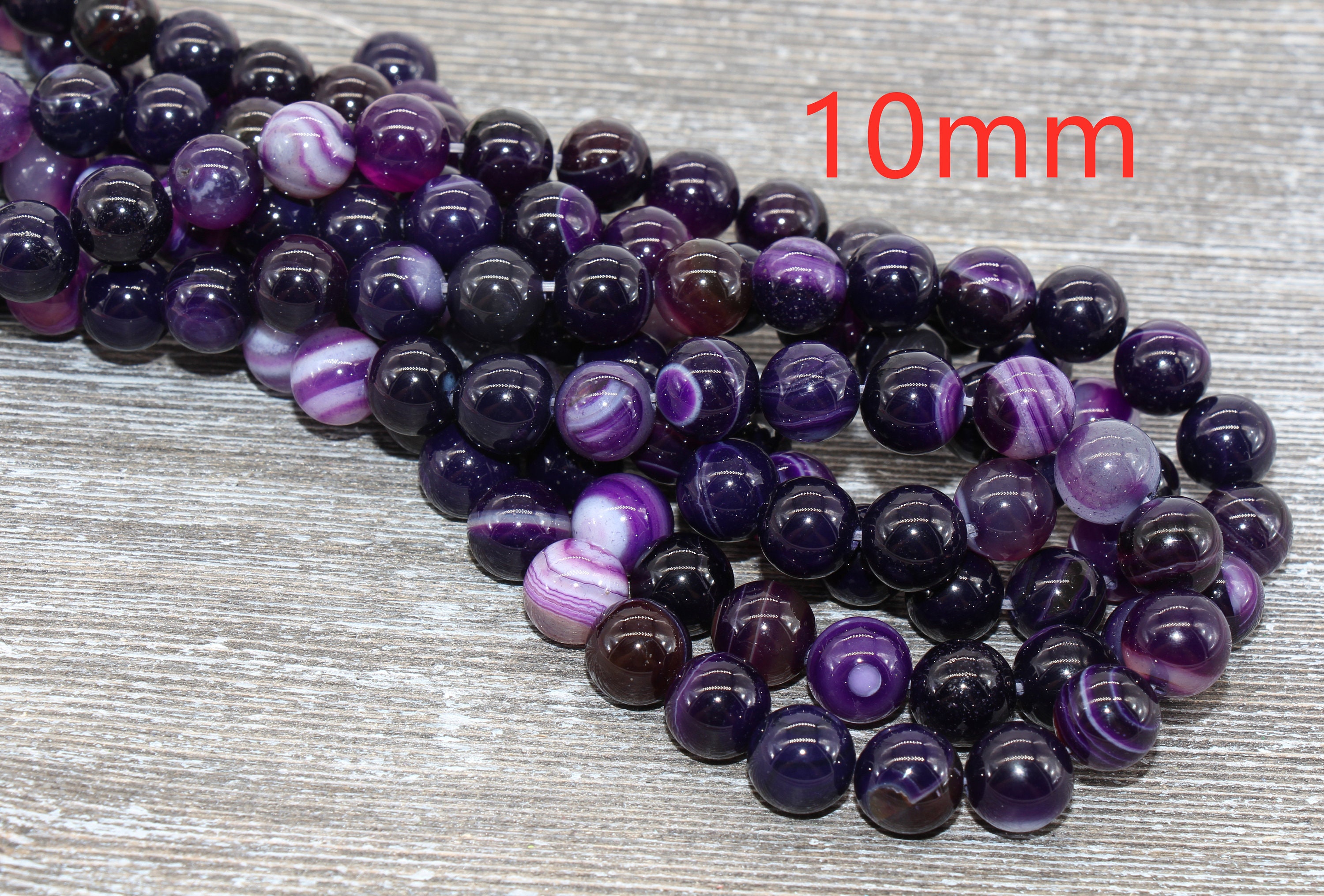Purple Stripe Agate Beads, Natural Gemstone Smooth Round Beads, Sizes ...