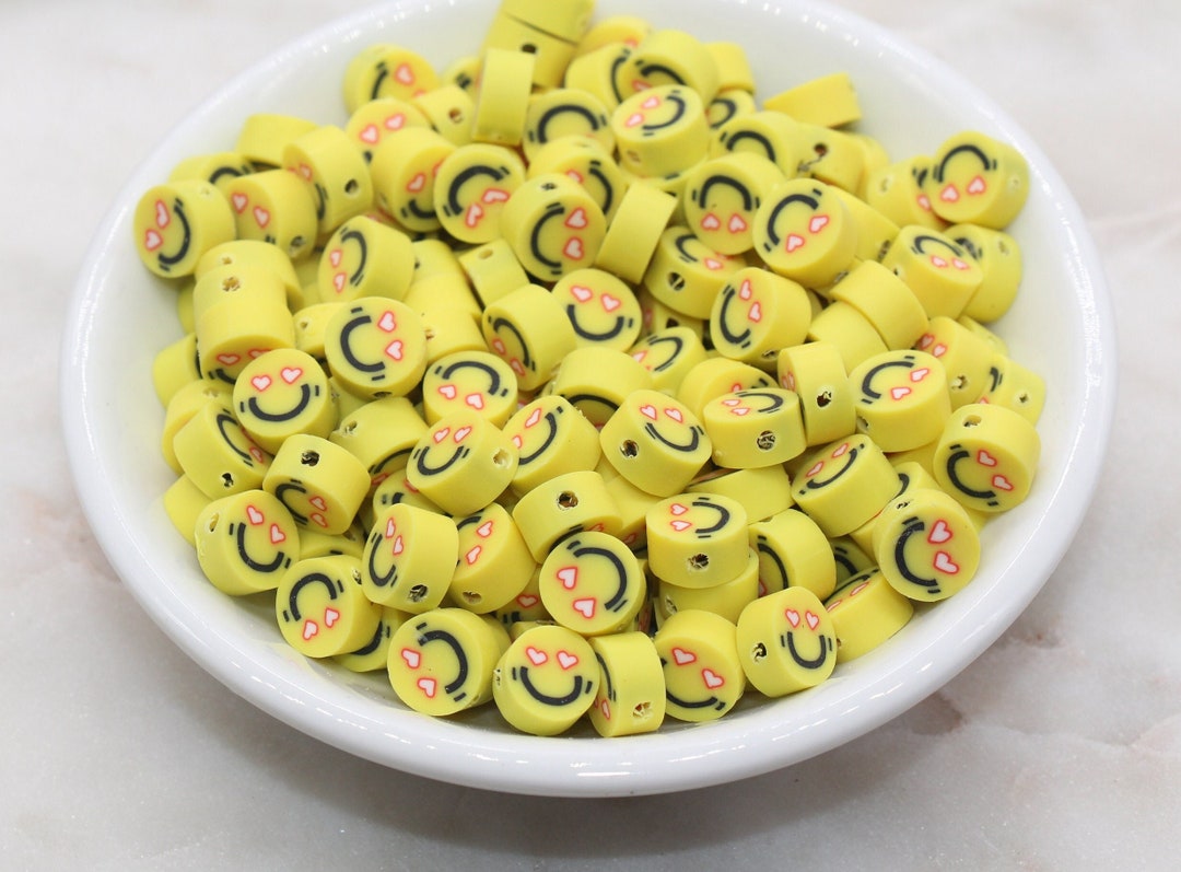 Emoji Polymer Clay Beads, Emoji Fimo Cane Beads, Heart-shaped Eyes ...