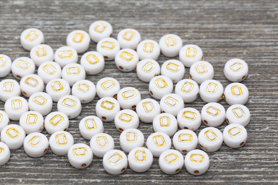 Letter D Alphabet Beads White and Gold Alphabet Letter Beads - Etsy