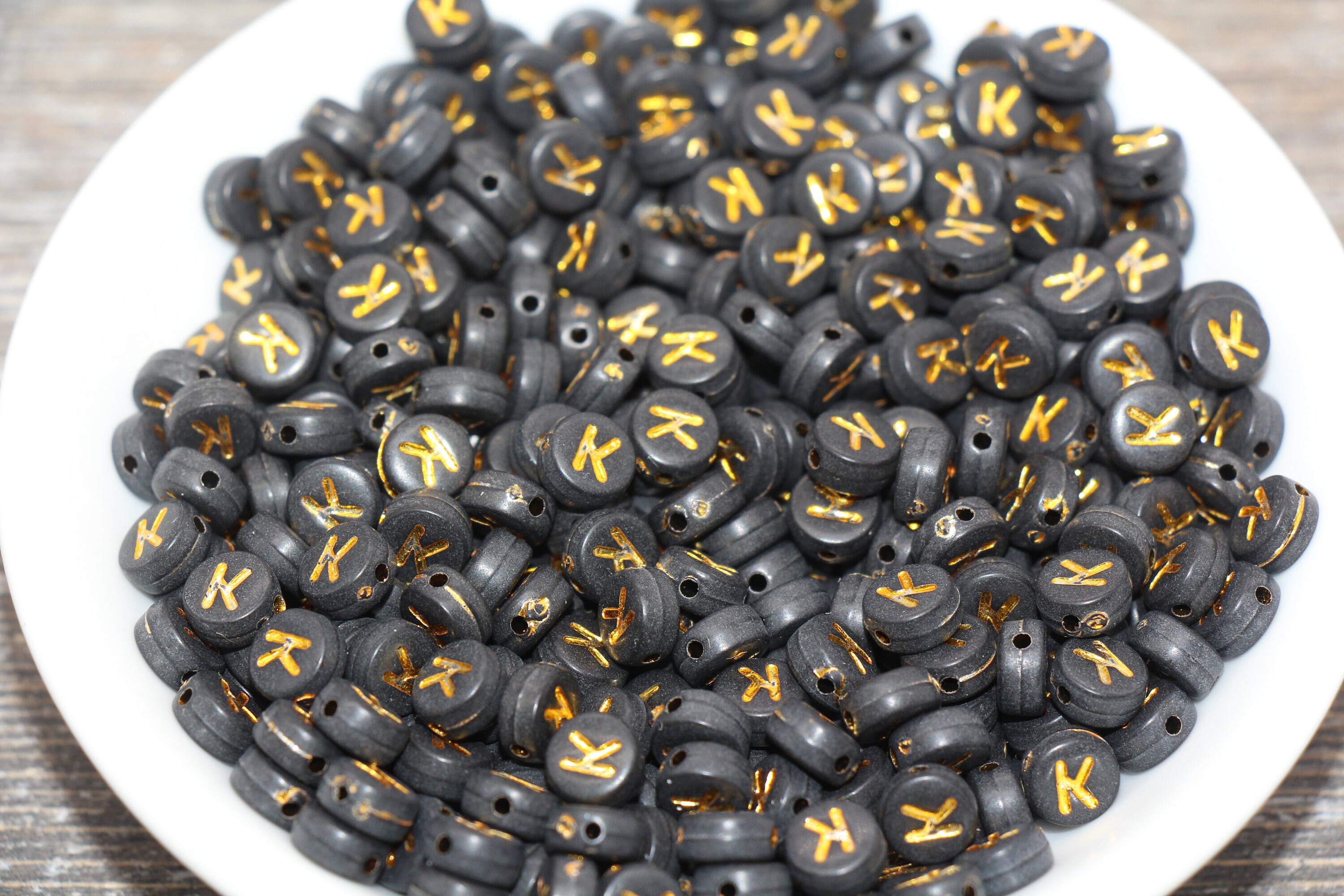 Letter K Beads Black With Gold Letter K Individual Letter - Etsy