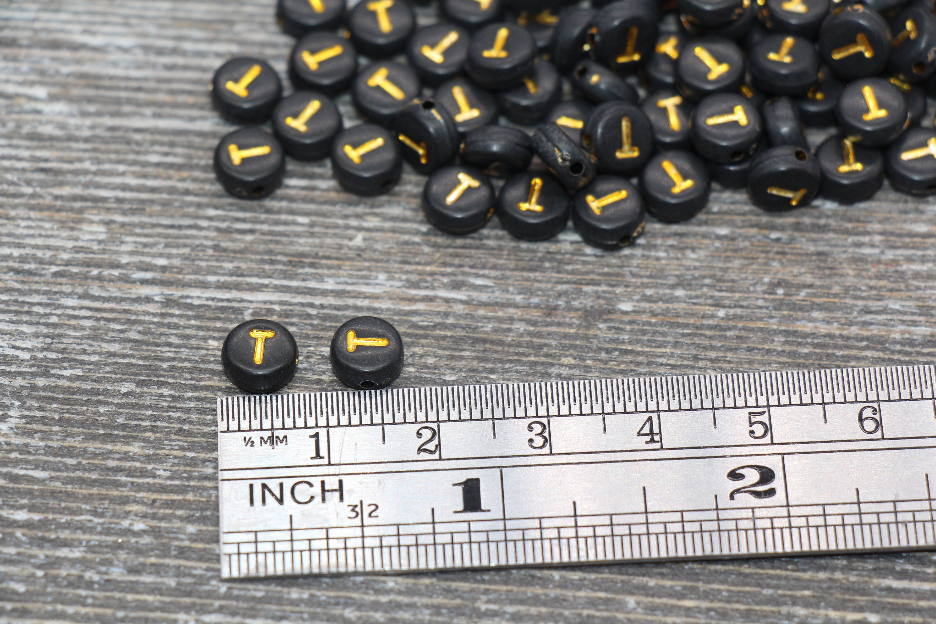 Letter T Beads Black With Gold Letter T Individual Letter | Etsy