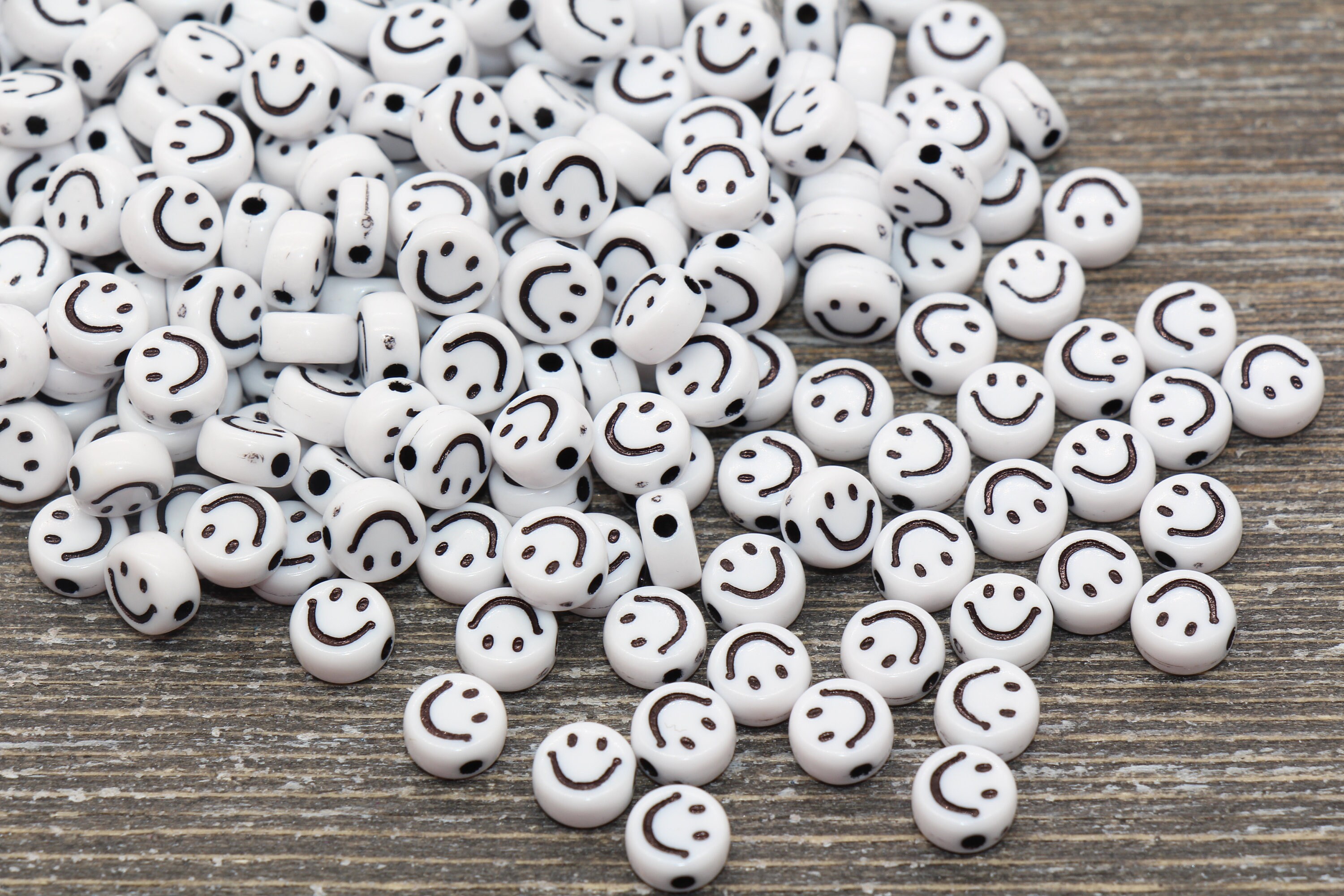 White Smiley Face Round Beads Emoji Beads Happy Face Beads - Etsy