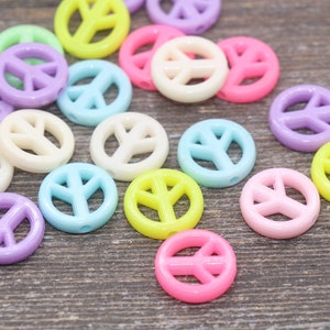 Multicolored Peace Symbol Beads, Rainbow Acrylic Peace Beads, Round ...