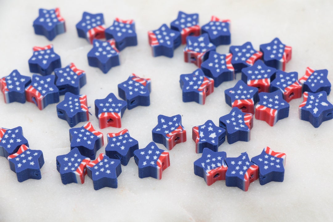 Patriotic American Flag Clay Beads, United States Flag Polymer Clay ...