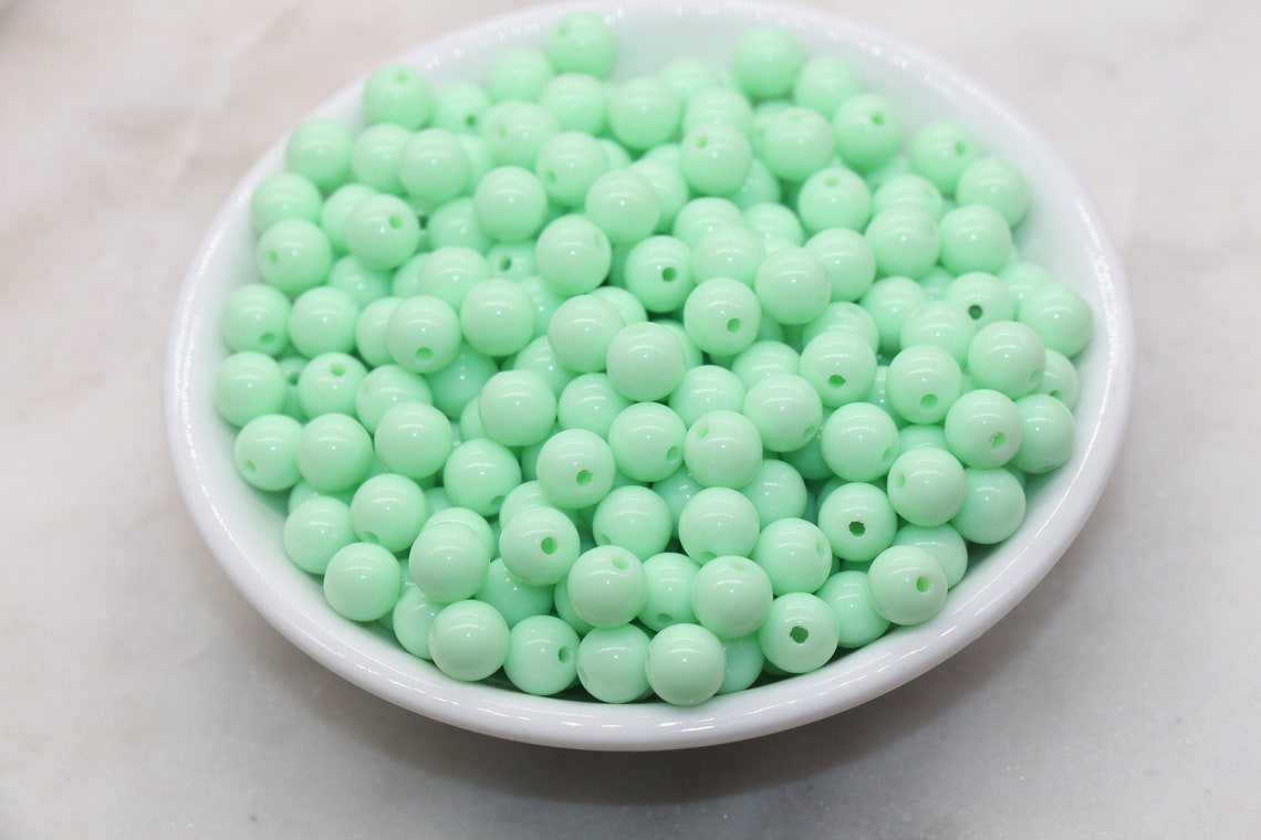 8mm Mint Green Round Gumball Beads, Mint Acrylic Loose Beads, Bubblegum ...