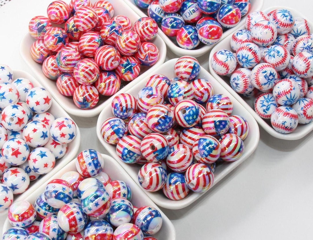 16mm Patriotic Beads, USA Flag Print Beads, America Beads, Independence ...