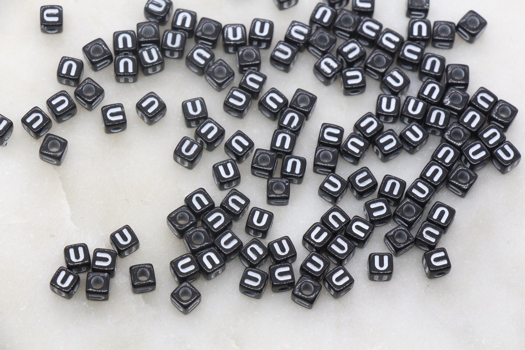 Letter U Cube Beads, Individual Letter Beads, Black and White Cube ...