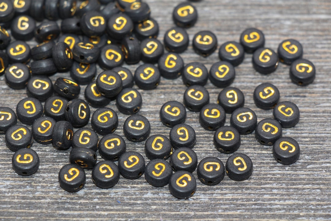 Letter G Beads, Black With Gold Letter G, Individual Letter, Single ...