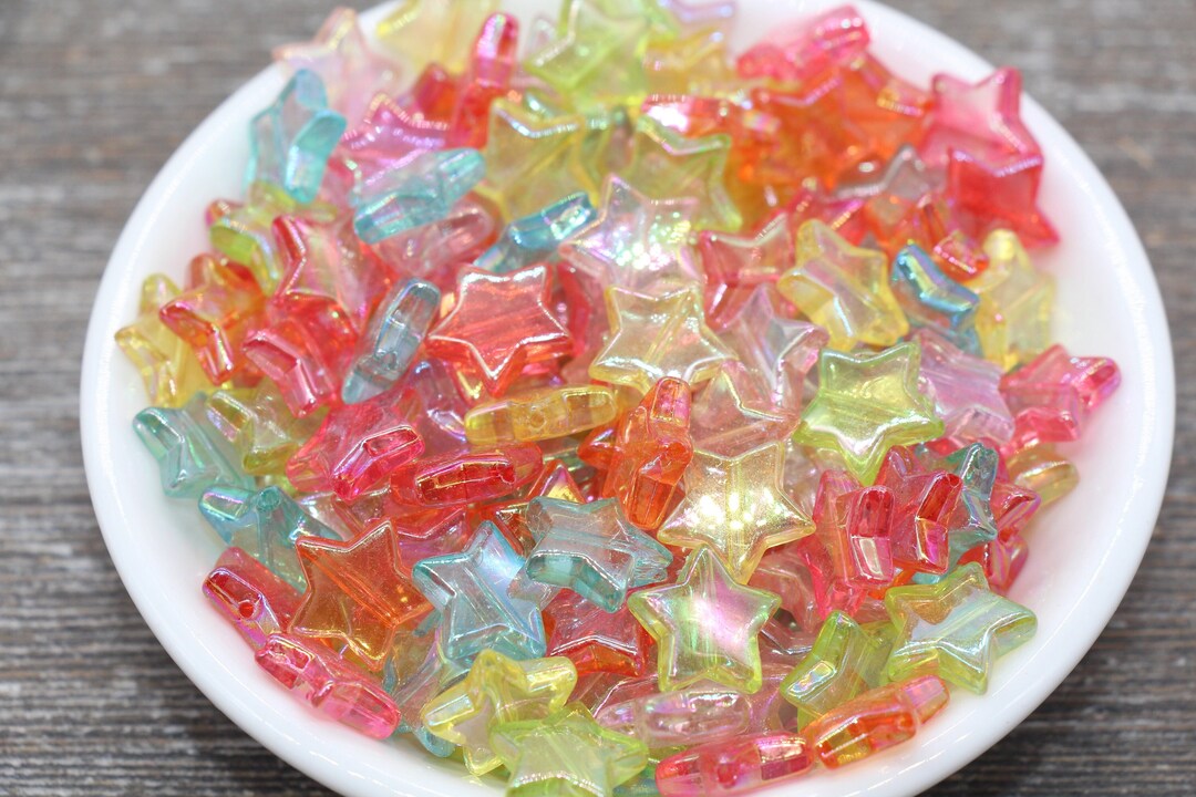 Iridescent Translucent Multicolored Star Beads, Rainbow Acrylic Star ...