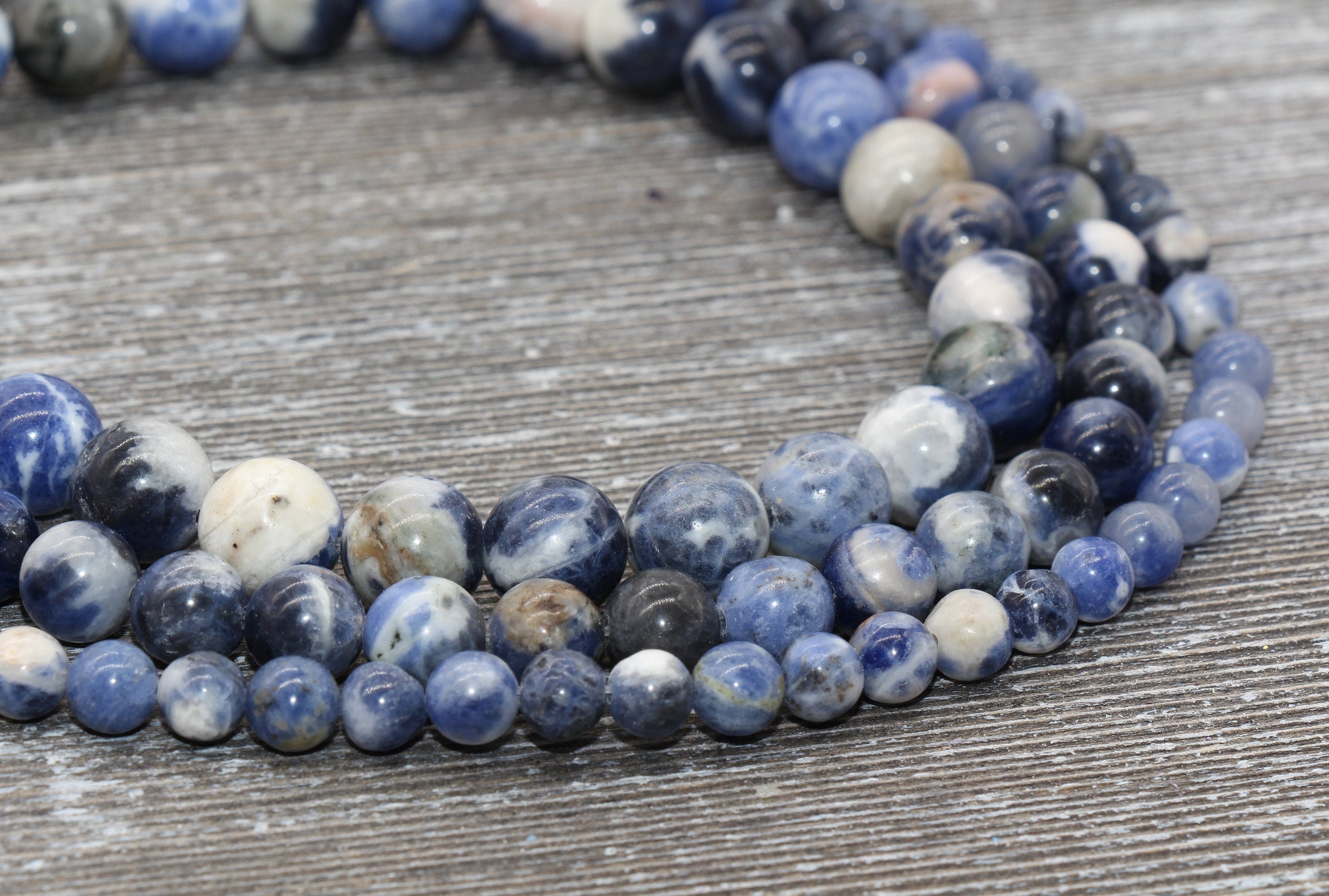 Blue Sodalite Beads, Natural Gemstone, Blue White Beads, Smooth Round ...