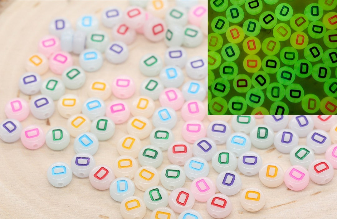Glow Letter D Alphabet Beads, Glow in Dark Alphabet Letter Beads, Round ...