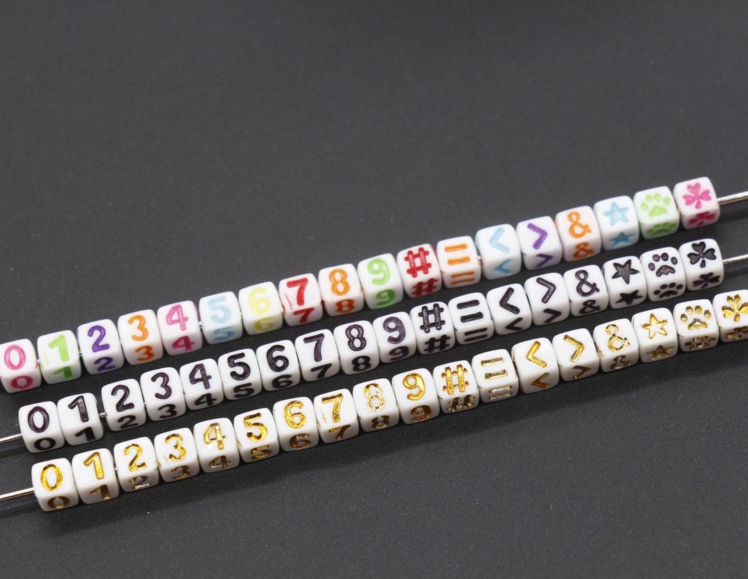 Cube Number Beads, Cube Symbol Beads, White With Black , Gold ...