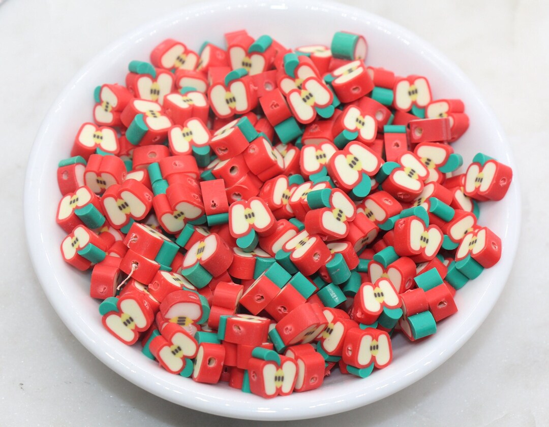 Apple Polymer Clay Beads, Fruit Cane Beads, Red Apple Clay Beads ...