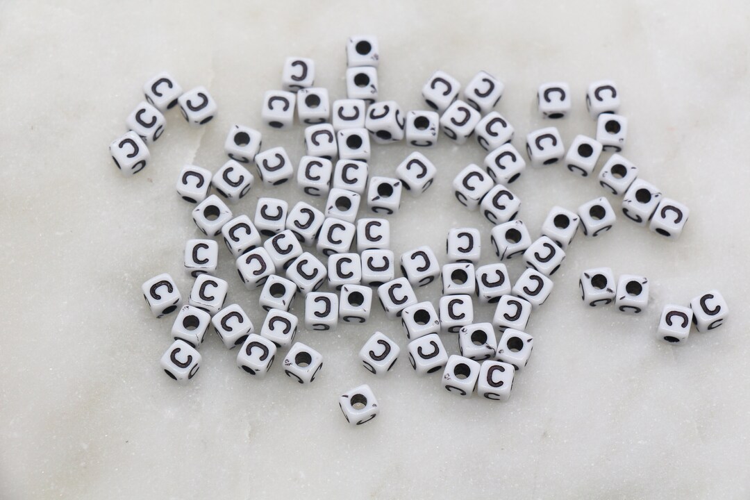 Letter C Cube Beads, White and Black Cube Alphabet Letter Beads, Black ...