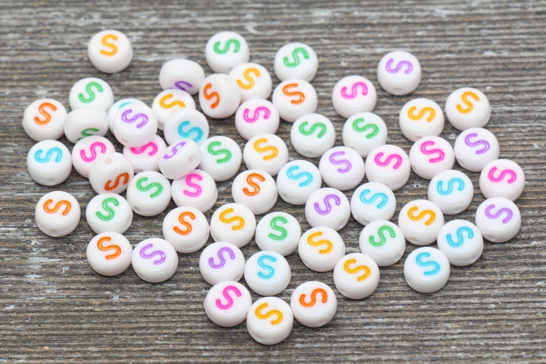 Letter S Alphabet Beads, Multicolored White Alphabet Letter Beads ...