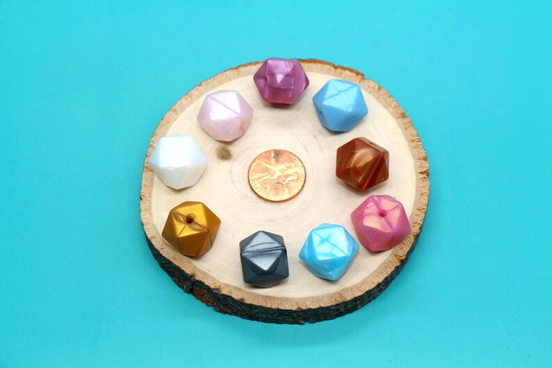 14mm Metallic Hexagon Silicone Beads for DIY Jewelry Making, Soft ...