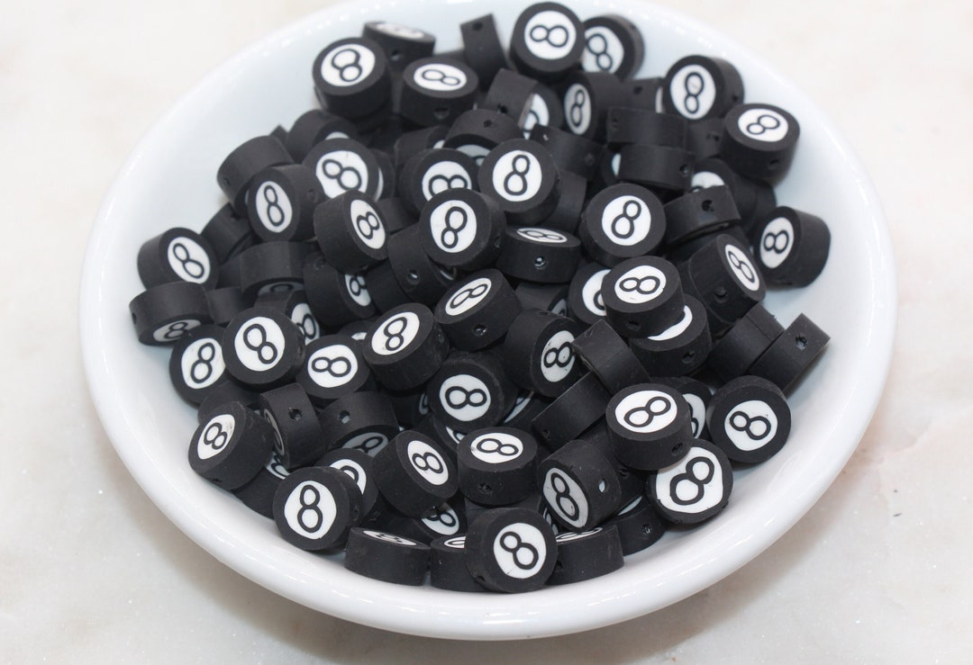 Billiards 8 Ball Polymer Clay Beads, Black Ball Beads, Pool Billiards ...