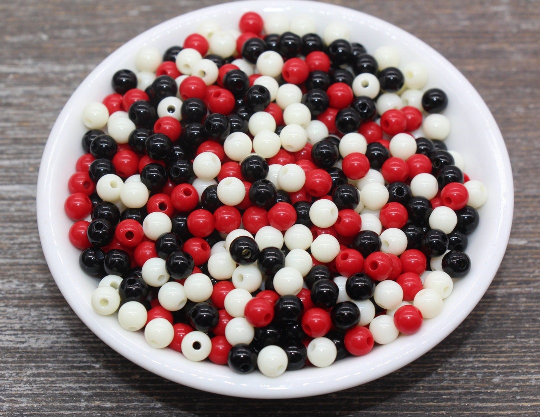 6mm Mix Round Gumball Beads, Ivory Red and Black Mix Acrylic Loose ...