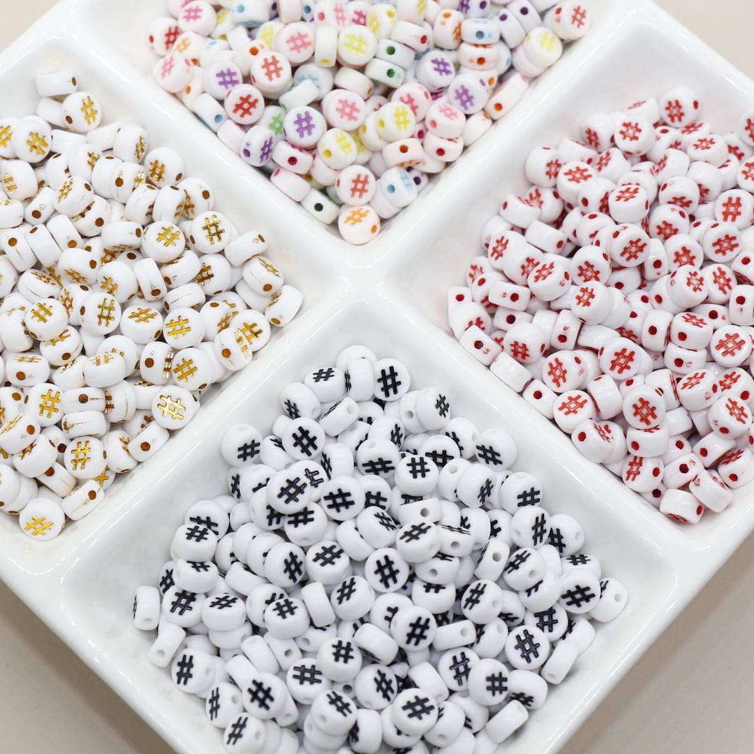 7mm Hashtag Beads Acrylic Symbols for Jewelry Making, DIY Bracelets and ...