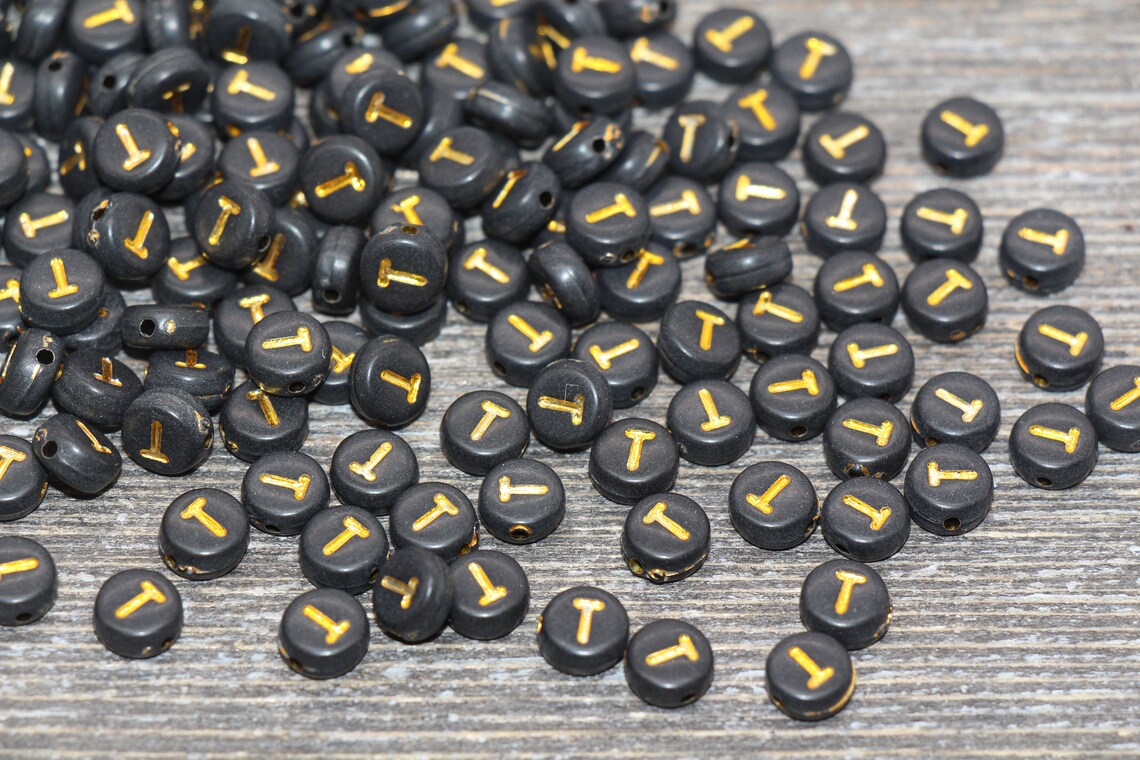 Letter T Beads Black With Gold Letter T Individual Letter | Etsy