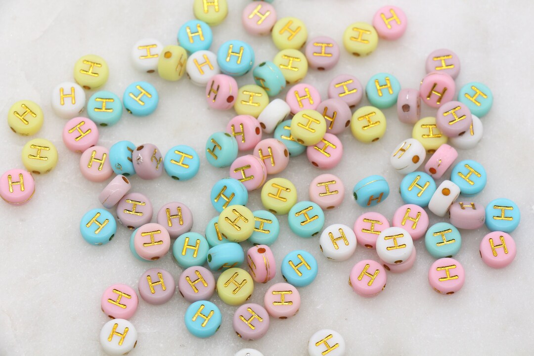 Letter H Round Beads, Individual Letter Beads, Multicolor Round ...
