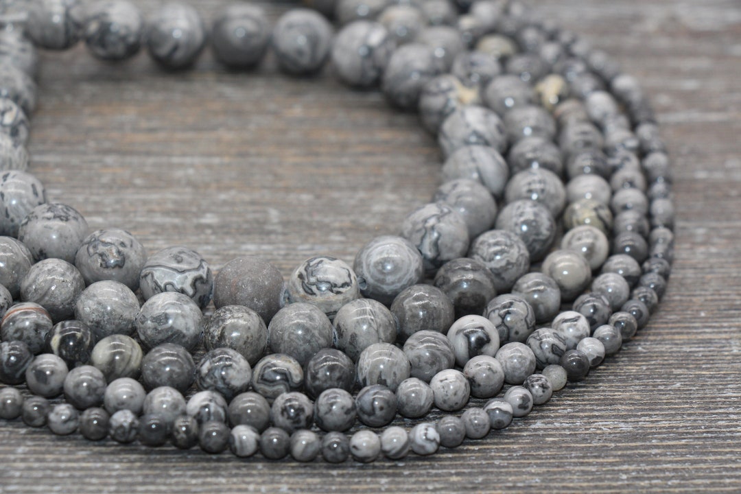 Gray Map Jasper Beads, Gray Gemstone Round Beads, Jewelry Making ...