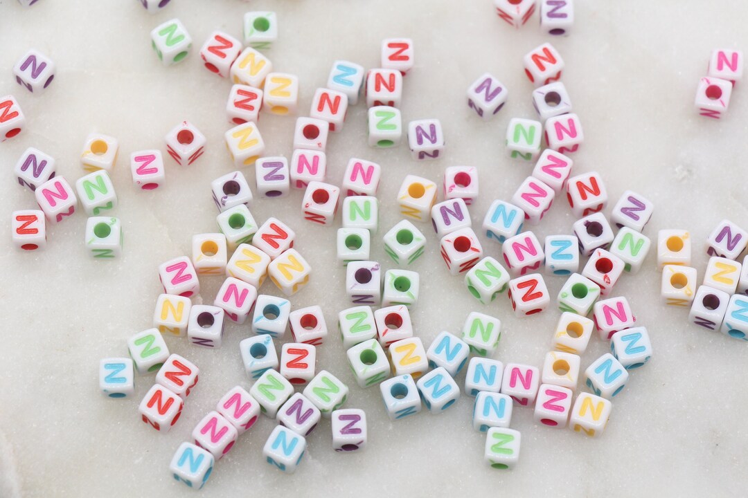 Letter N Cube Beads, Individual Letter Beads, Multicolored Cube ...