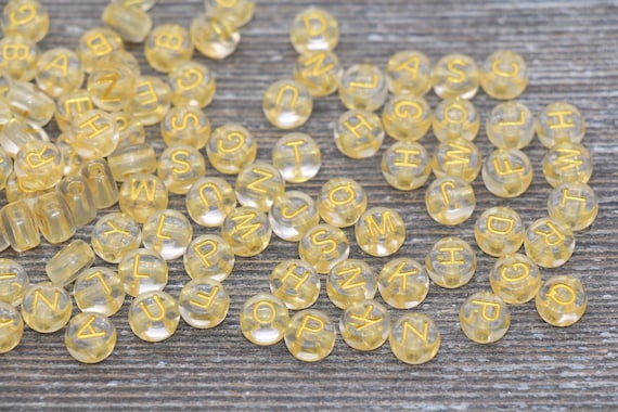 Gold Alphabet Letter Beads Round Translucent Beads with Gold Letters Plastic Letter Beads Acrylic Round Name Beads Size 7mm 718 Etsy