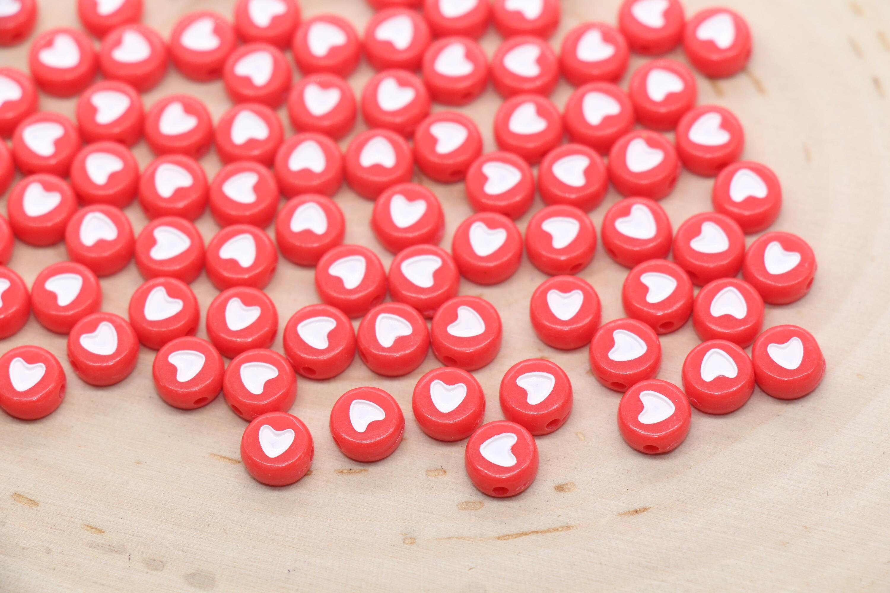 Bright Red Heart Beads, Red Beads With White Hearts, Heart Symbol Beads ...