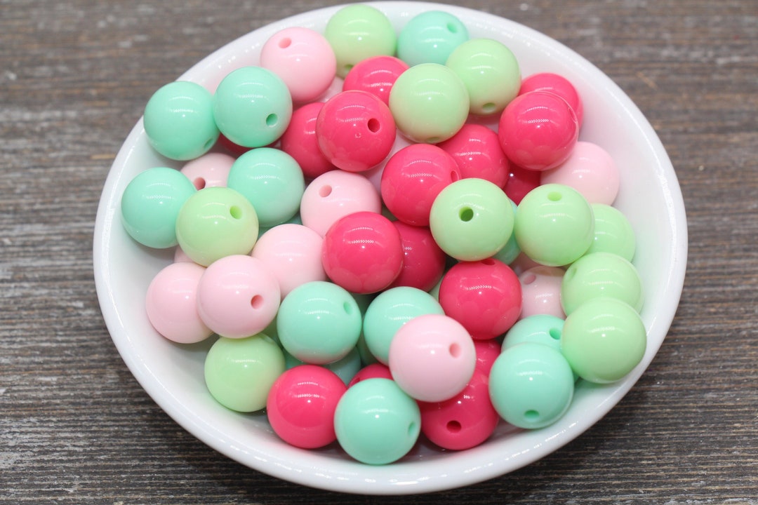 14mm Mix Round Gumball Beads, Pink and Mint Mix Acrylic Loose Beads ...
