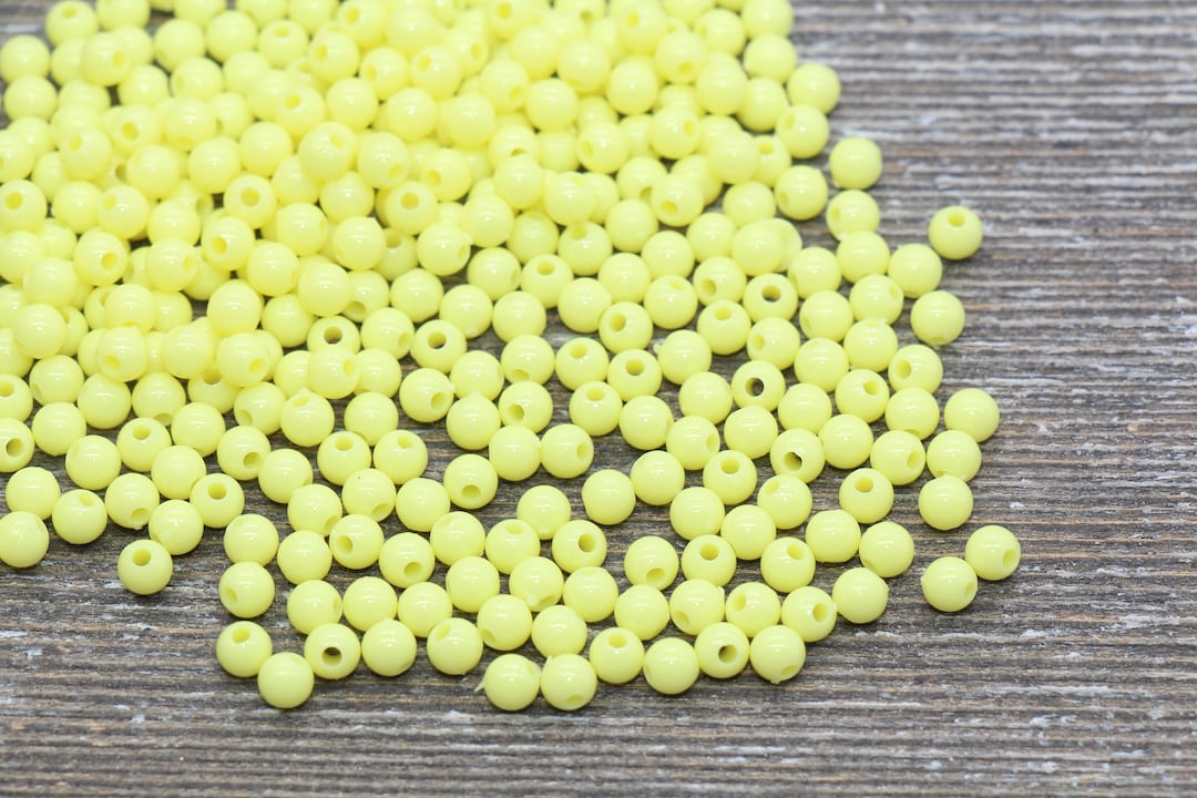 4mm Lemon Yellow Round Beads, Acrylic Gumball Beads, Round Spacer Beads ...
