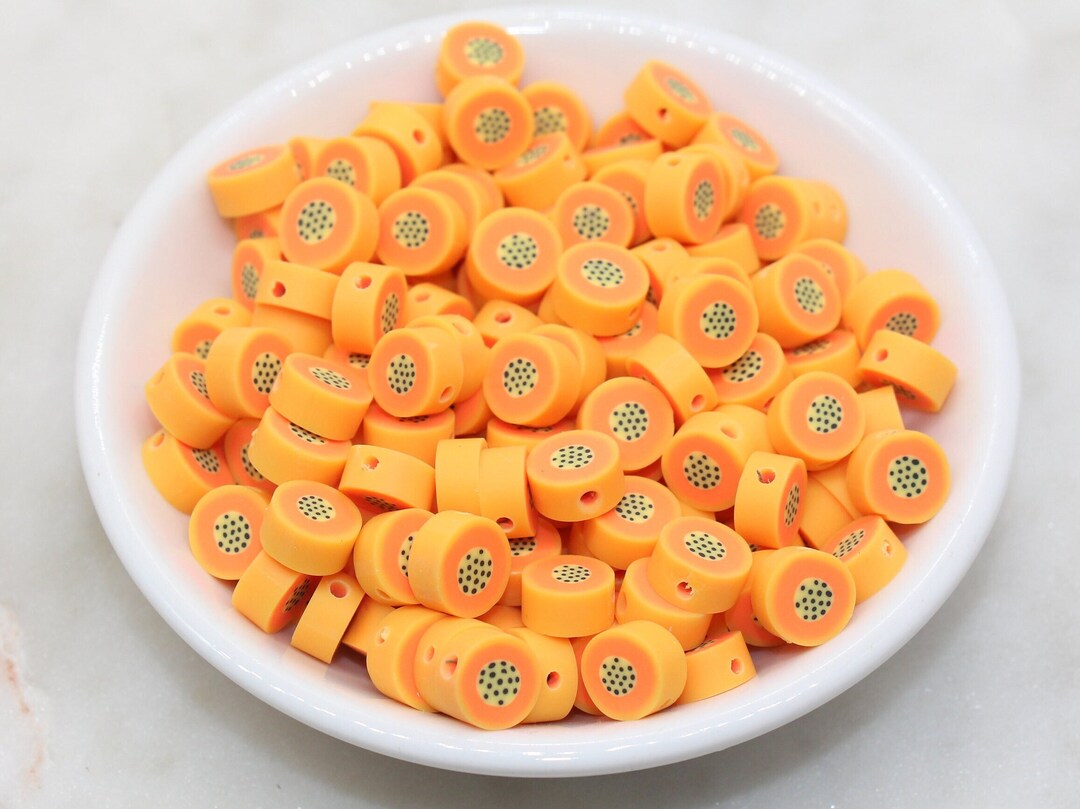 Papaya Polymer Clay Beads, Fruit Cane Beads, , Fruit Clay Beads, Papaya ...
