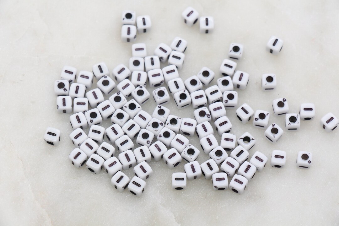 Letter I Cube Beads, White and Black Cube Alphabet Letter Beads, Black ...