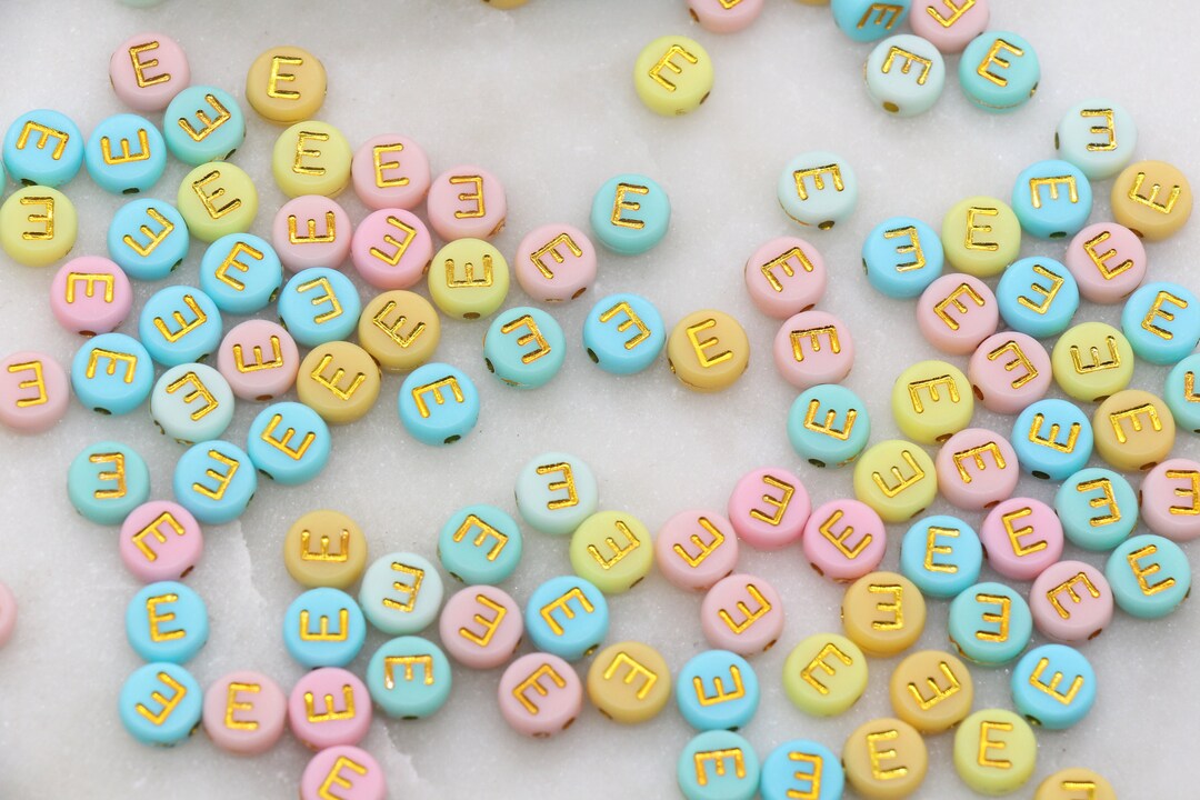 Letter E Round Beads, Individual Letter Beads, Multicolor Round ...