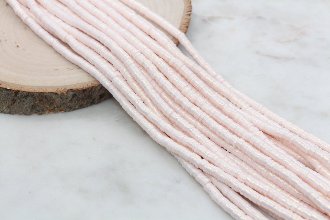 6mm Shimmer Light Pink Color Polymer Clay Disc Beads, Shiny Pink Heishi ...