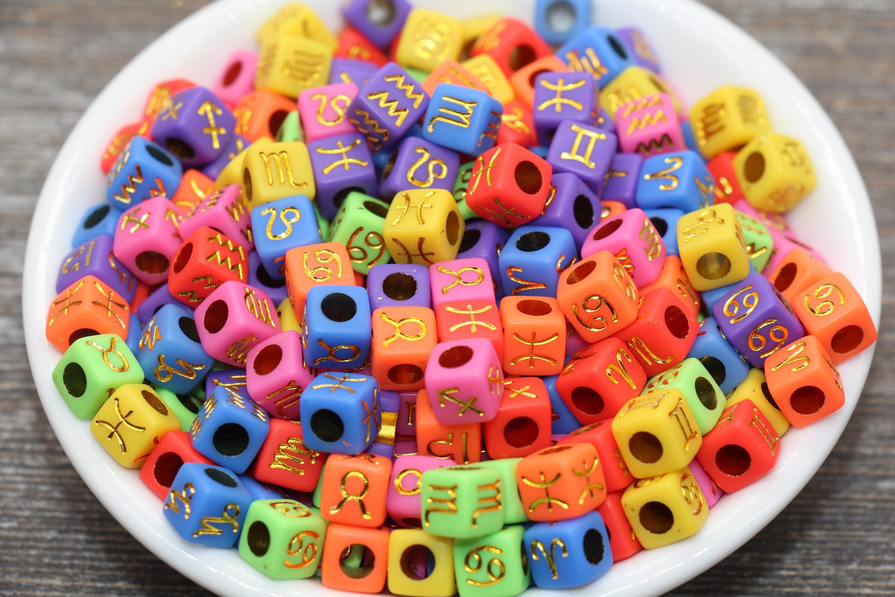 Gold Zodiac Symbol Beads Zodiac Cube Beads Multicolor Zodiac - Etsy