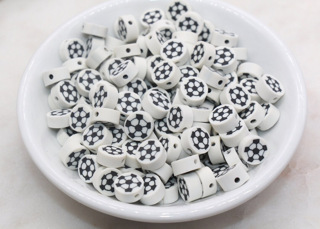 Soccer Ball Polymer Clay Beads, White Soccer Ball Beads, Kawaii Soccer ...