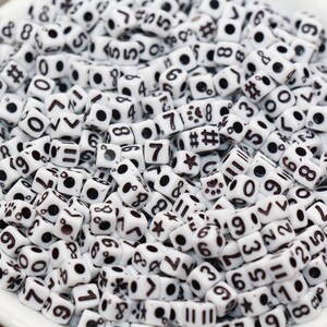 Cube Number Beads, Cube Symbol Beads, White With Black Acrylic Number ...