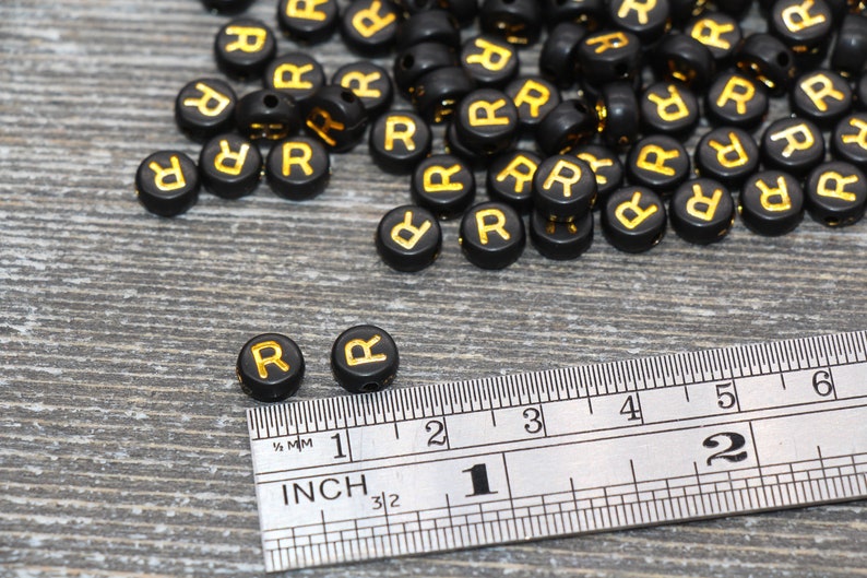 Letter R Beads Black With Gold Letter R Individual Letter | Etsy