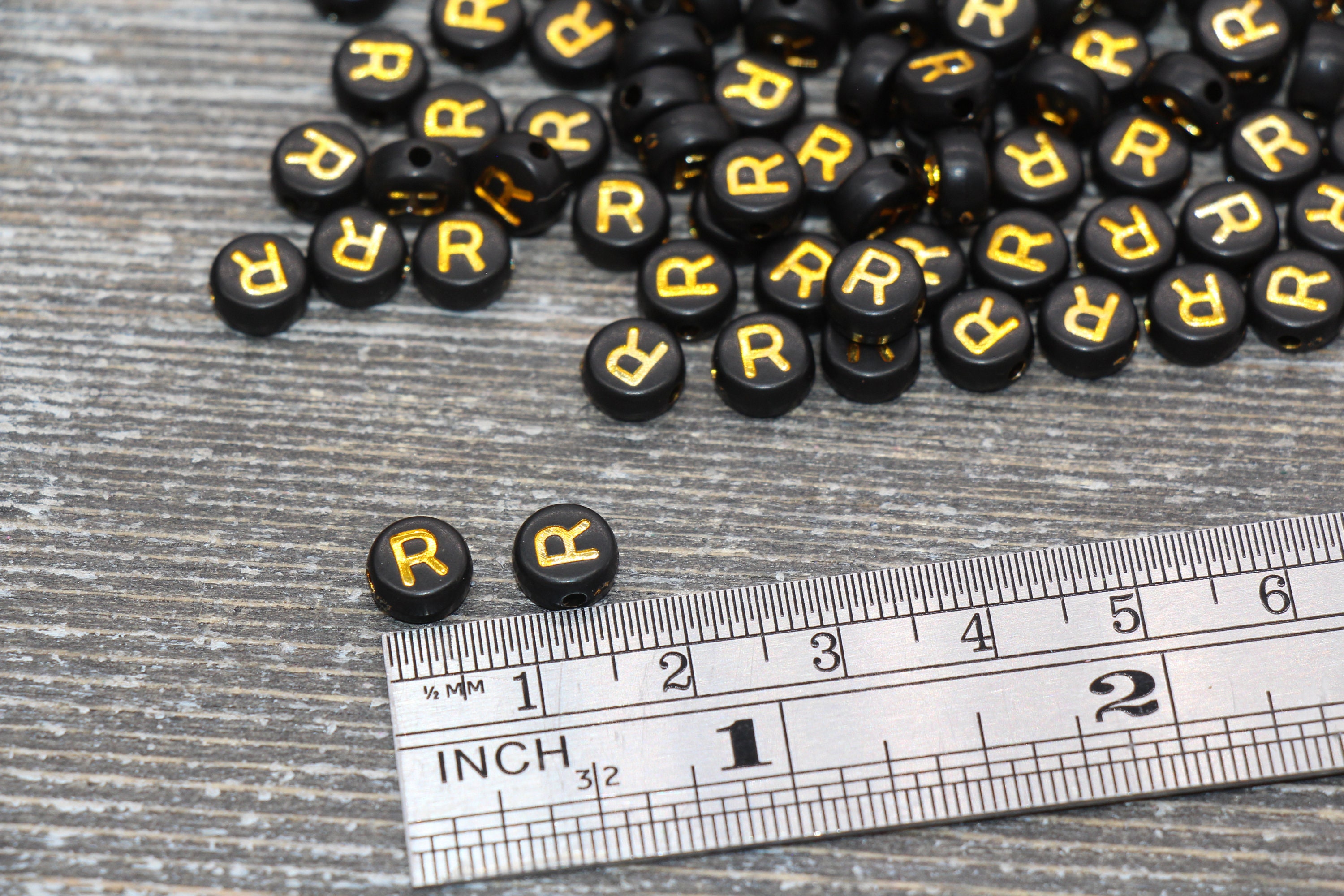 Letter R Beads Black With Gold Letter R Individual Letter | Etsy