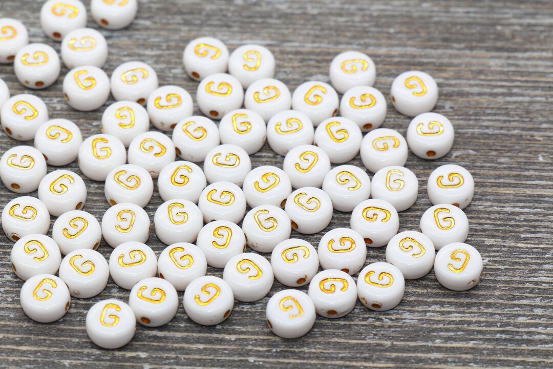 Letter G Alphabet Beads, White and Gold Alphabet Letter Beads, Acrylic ...