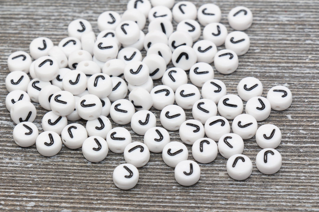 Letter J Alphabet Beads, White Alphabet Letter Beads, Acrylic White and ...