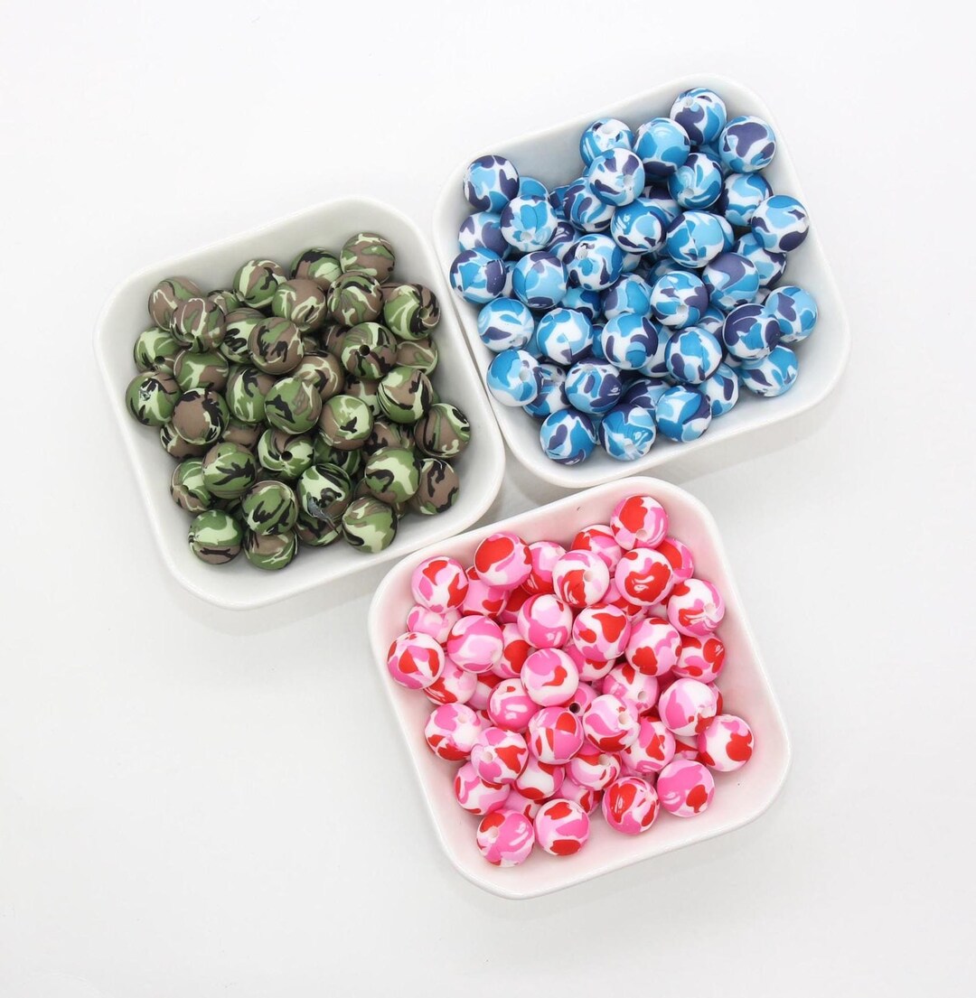 Camo Print Silicone Beads, Camouflage Silicone Beads, Bubblegum Beads ...