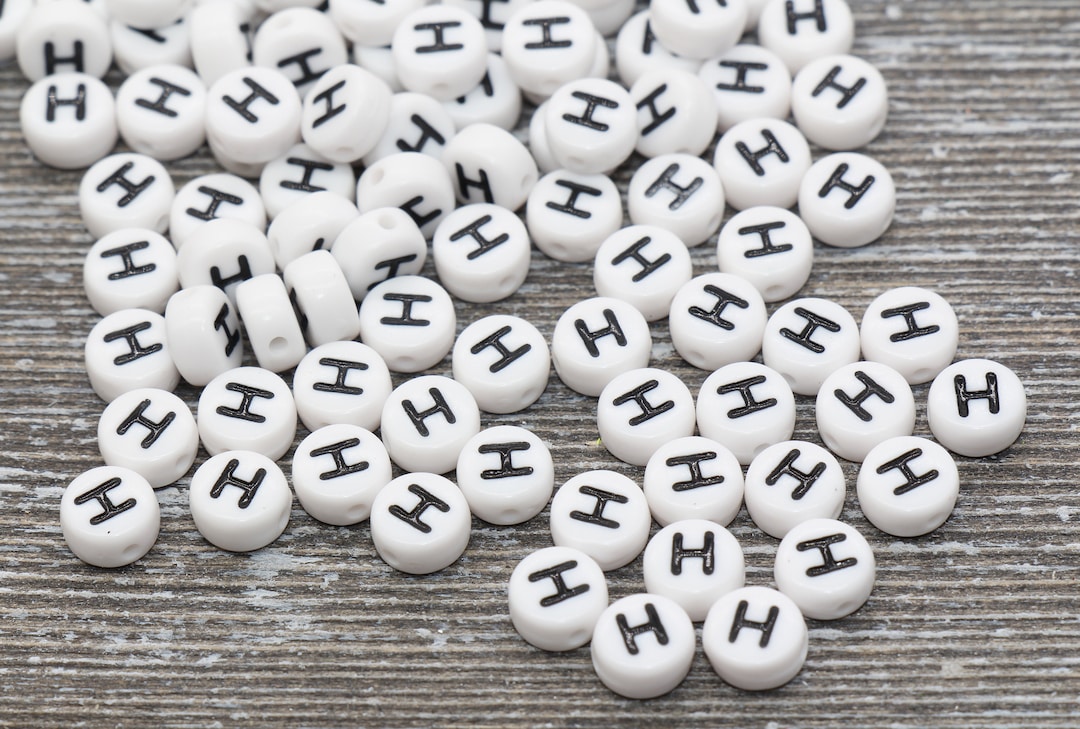 Letter H Alphabet Beads, White Alphabet Letter Beads, Acrylic White and ...