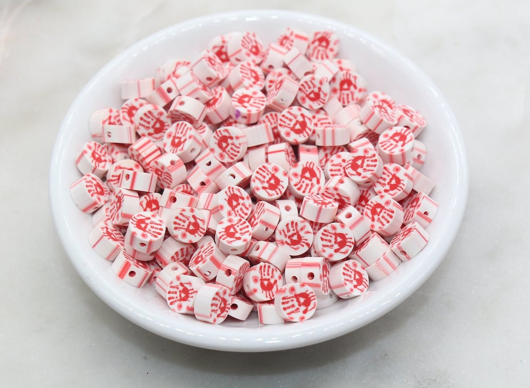 Bloody Hands Beads, Halloween Themed Clay Beads, Scary Hands Clay Beads ...