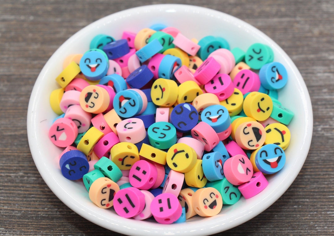 Emoji Polymer Clay Beads, Emoji Fimo Cane Beads, Assorted Emoji Beads ...